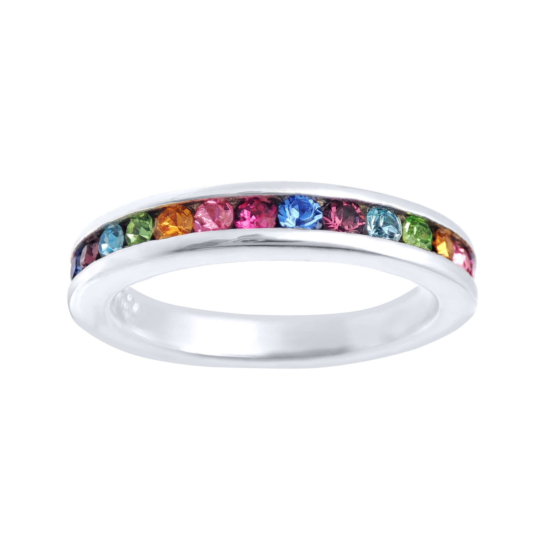 Sterling Silver Jewelco London Multi Colour CZ Rainbow Full Eternity ...