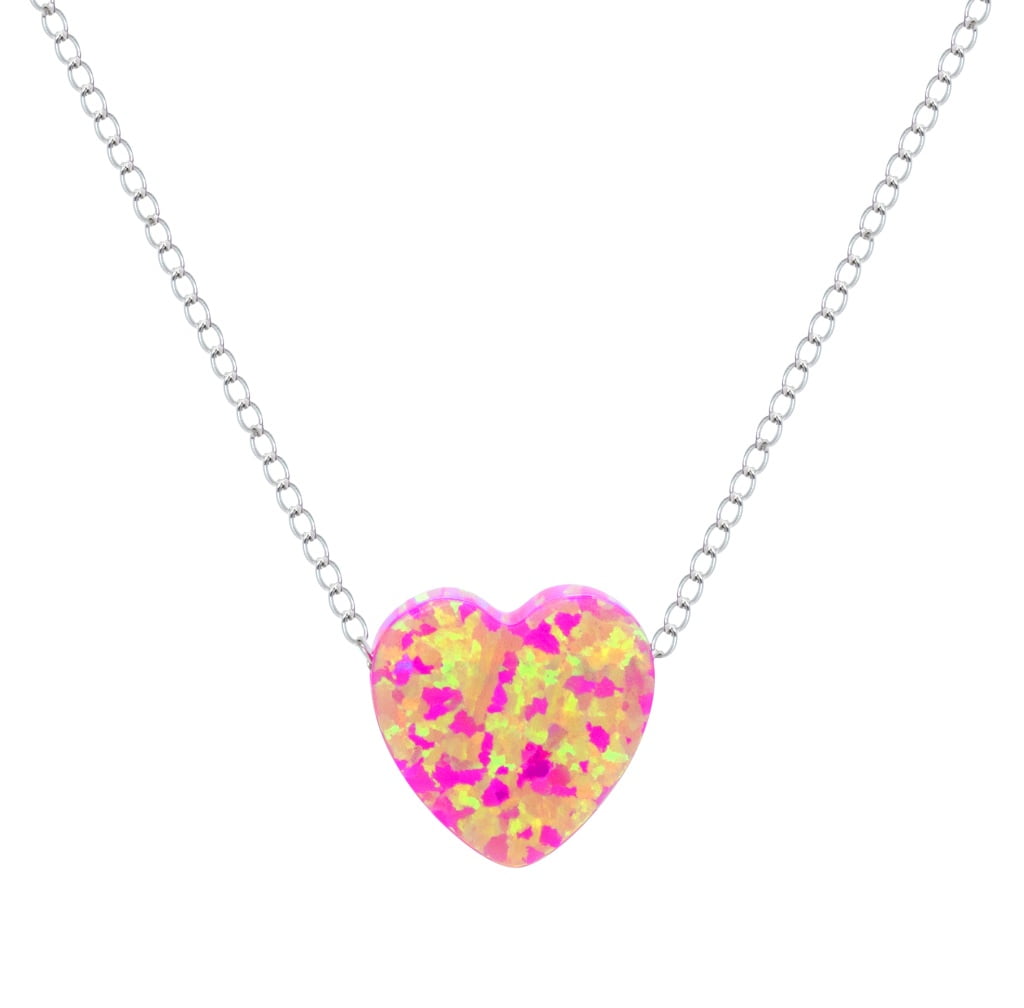 Sterling Silver Jewelry Created Opal Pink Heart Necklace, 16 Chain ...