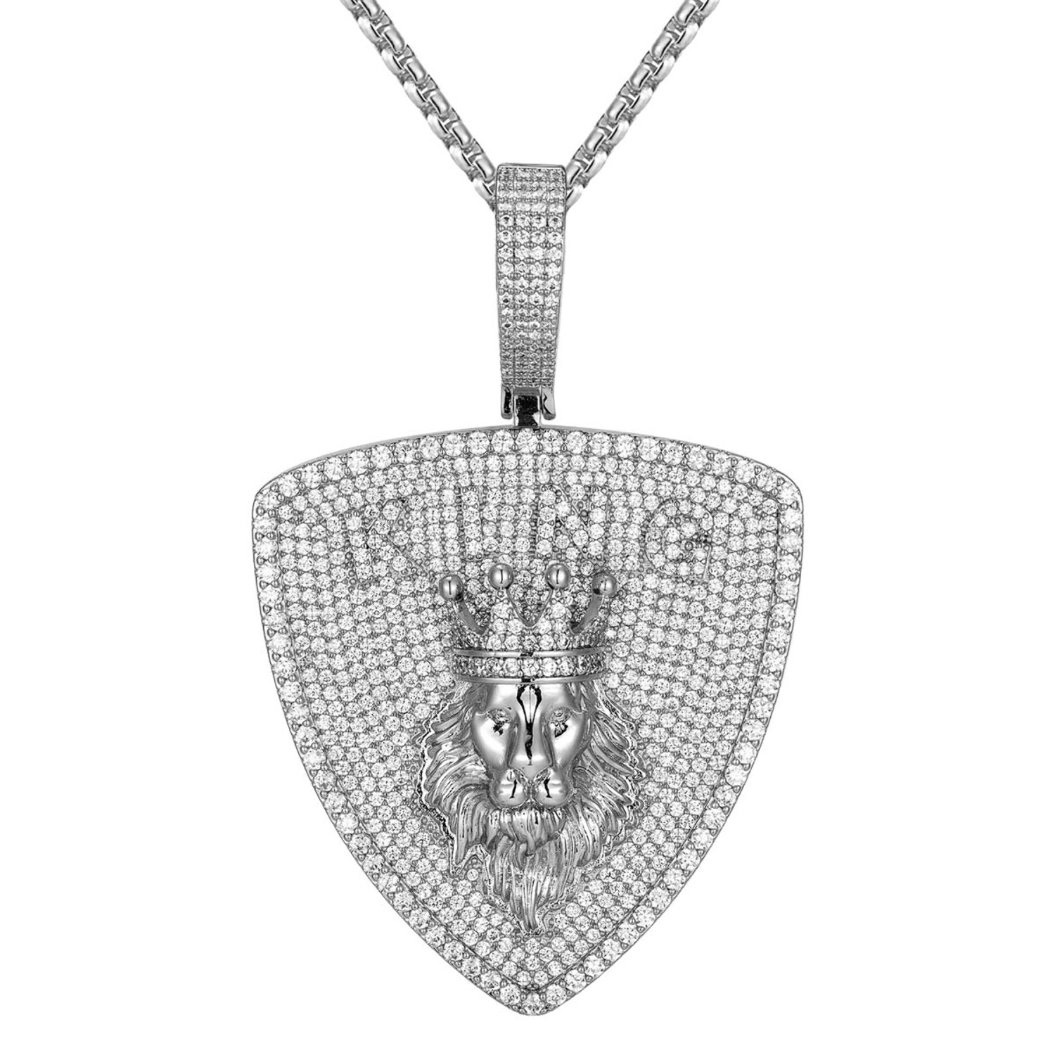 Sterling Silver King Crown Shield Icy Mens White Tone Pendant - Walmart.com