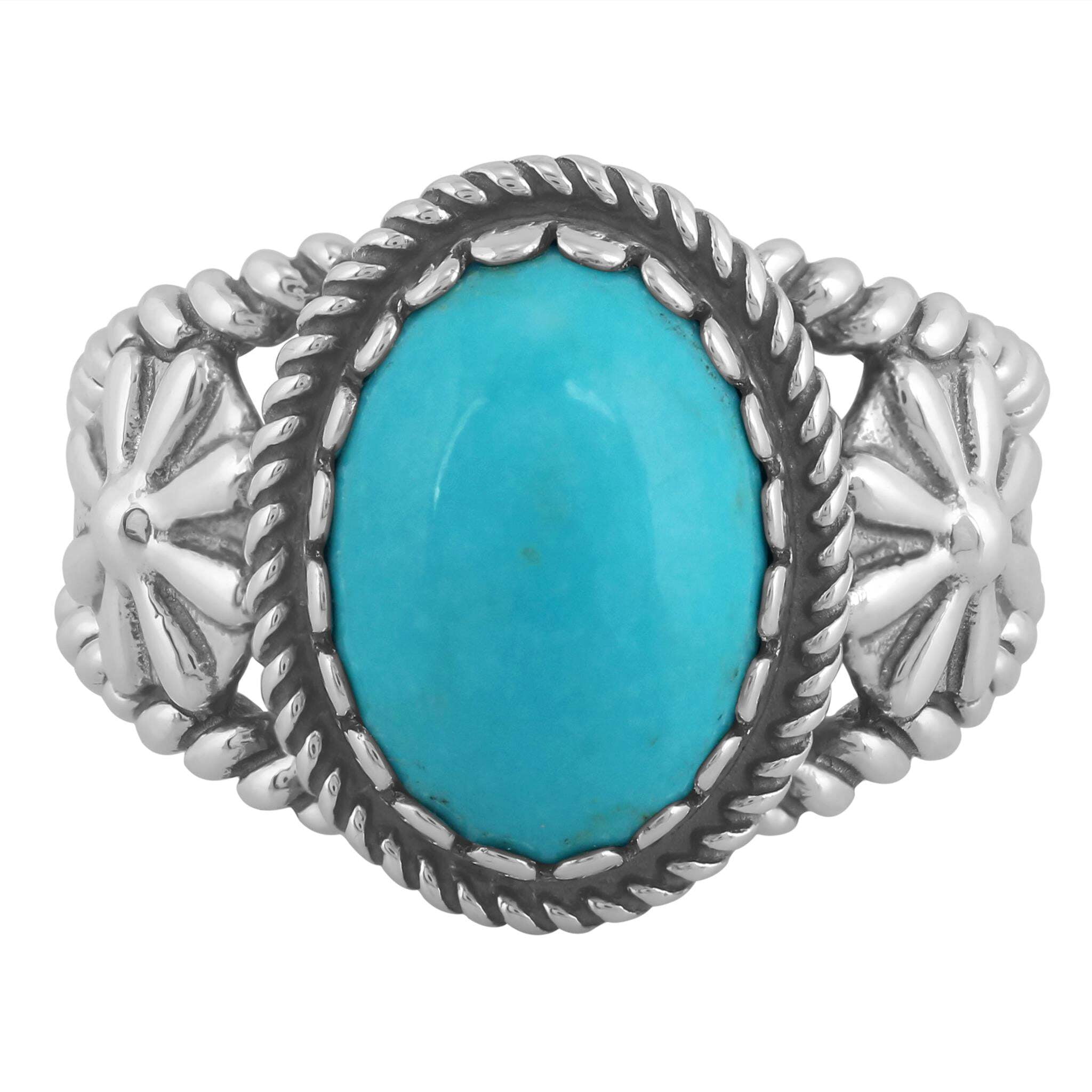 Sterling Silver Kingman Turquoise Concha Flower Ring, Sizes 5 to 10 ...