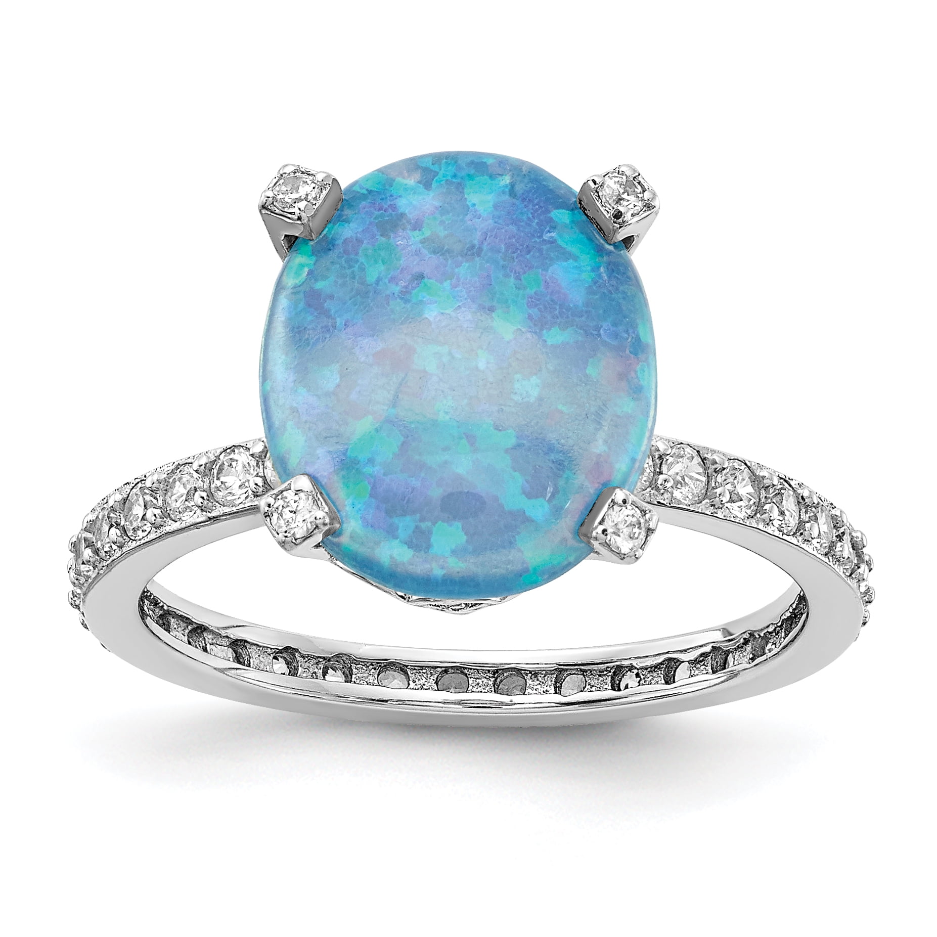Sterling Silver Lab Created Blue Opal Ring Size 7 - Walmart.com