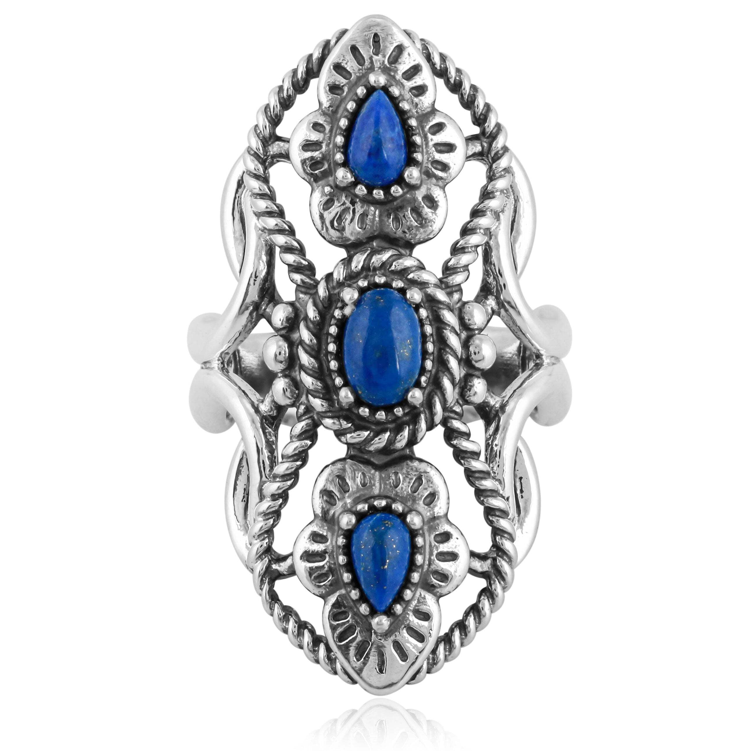 Sterling Silver Lapis Lazuli Elongated Ring, Sizes 6 to 10 - Walmart.com