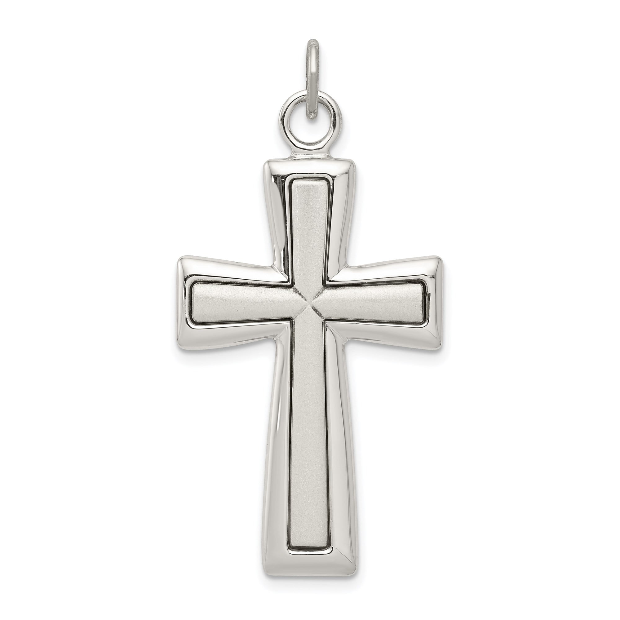 Sterling Silver Latin Cross Pendant Necklace with Beveled Edge High ...