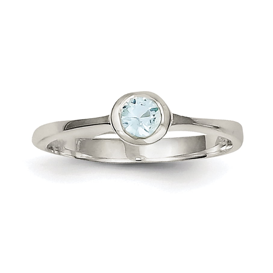 Sterling Silver Light Blue Round Bezel Cubic Zirconia Ring - Walmart.com