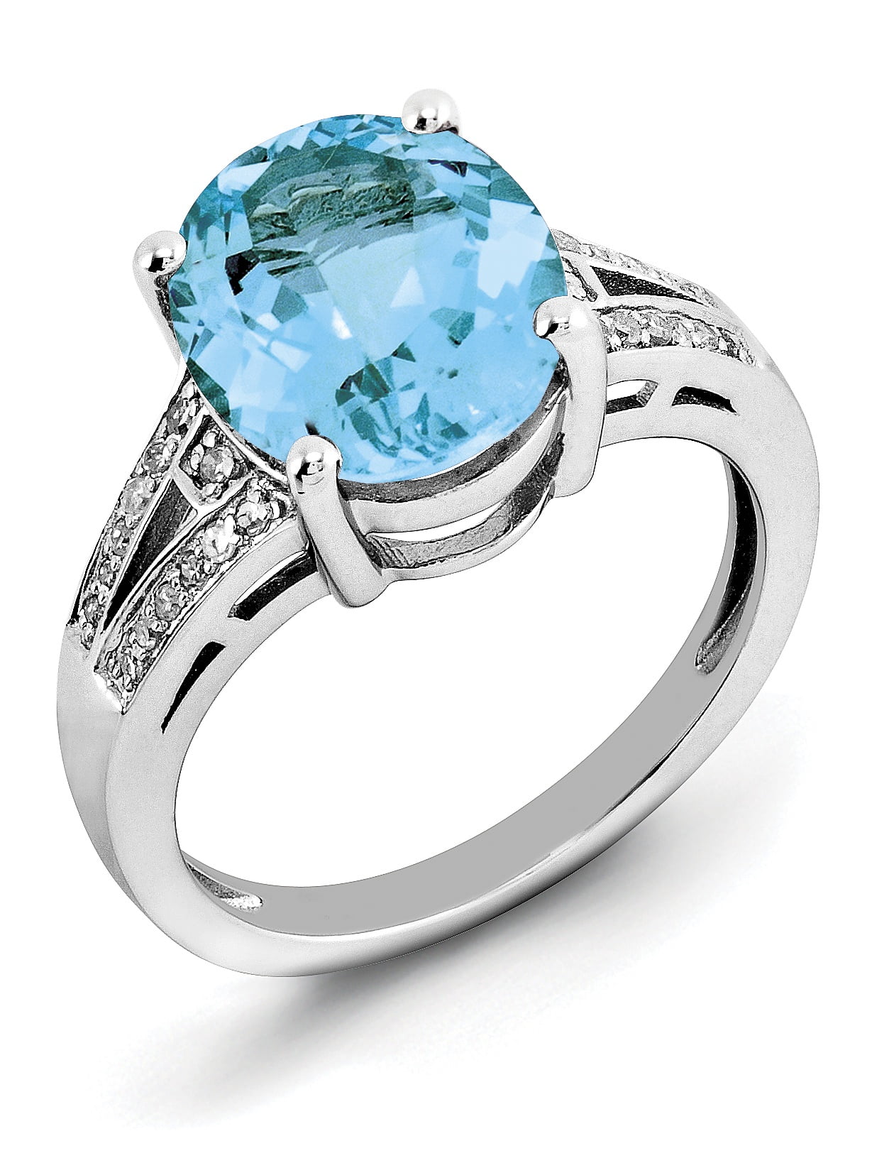Sterling Silver Light Swiss Blue Topaz & Diamond Ring - Walmart.com