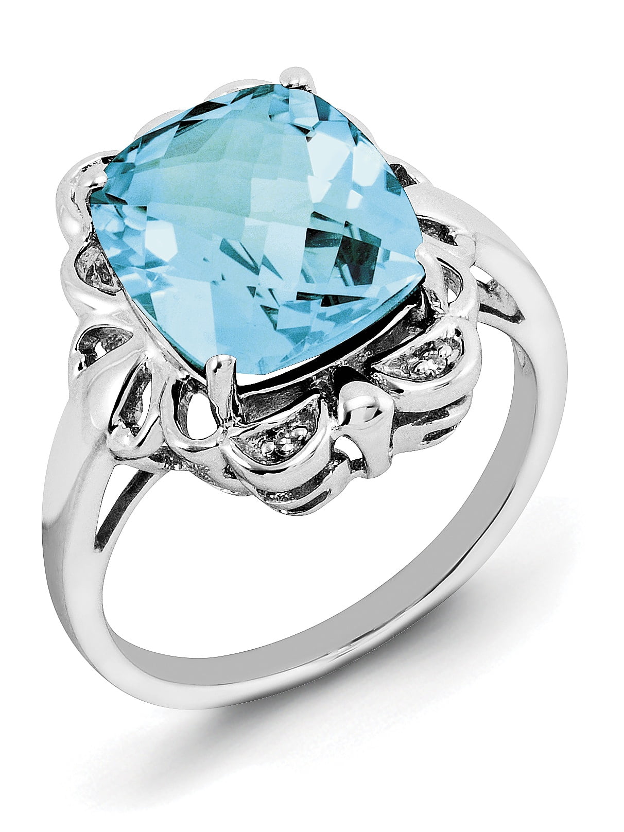 Sterling Silver Light Swiss Blue Topaz & Diamond Ring - Walmart.com