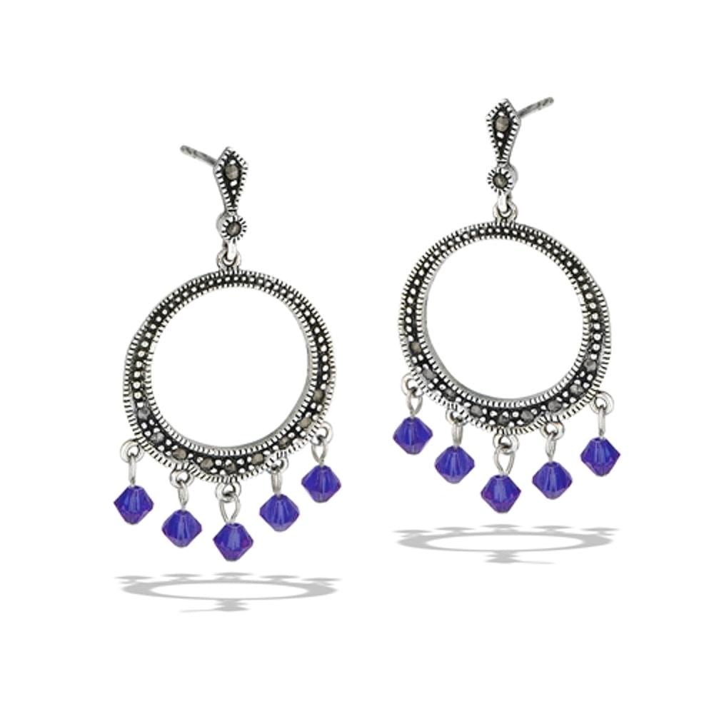 Sterling Silver Marcasite Chandelier Dangle Rhinestone Earrings 925 New ...