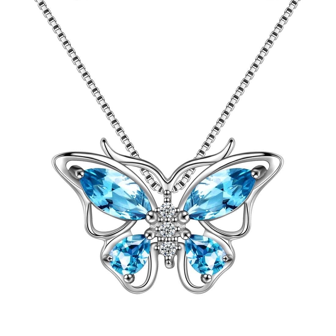 Sterling Silver March Aquamarine Birthstone Necklace Blue Butterfly ...