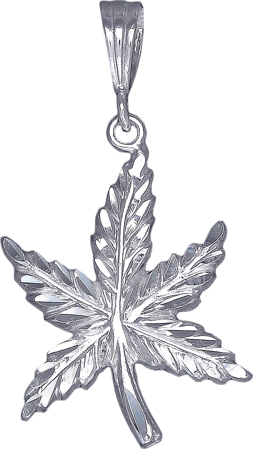 Sterling Silver Marijuana Leaf Charm Pendant Necklace with Diamond Cut ...