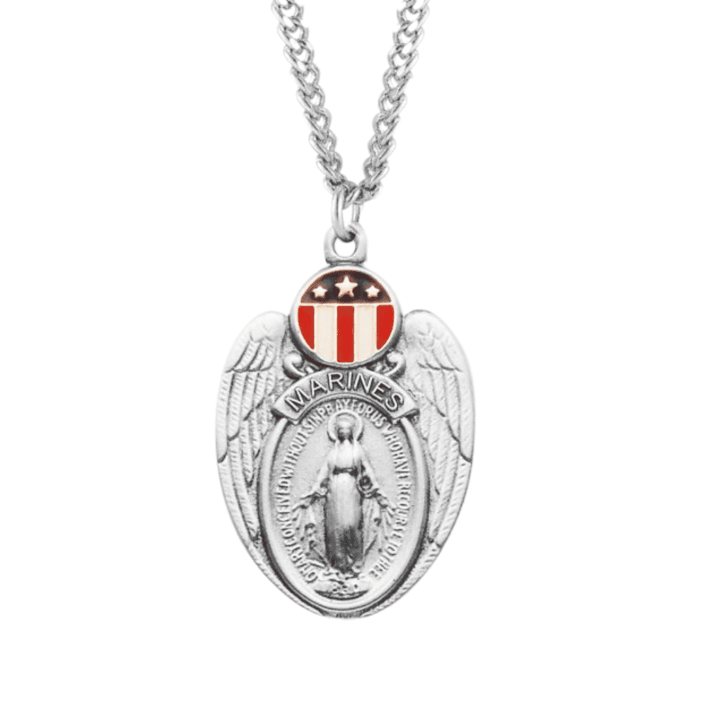 Sterling Silver Marine Shield Miraculous Medal with Red, White & Blue ...