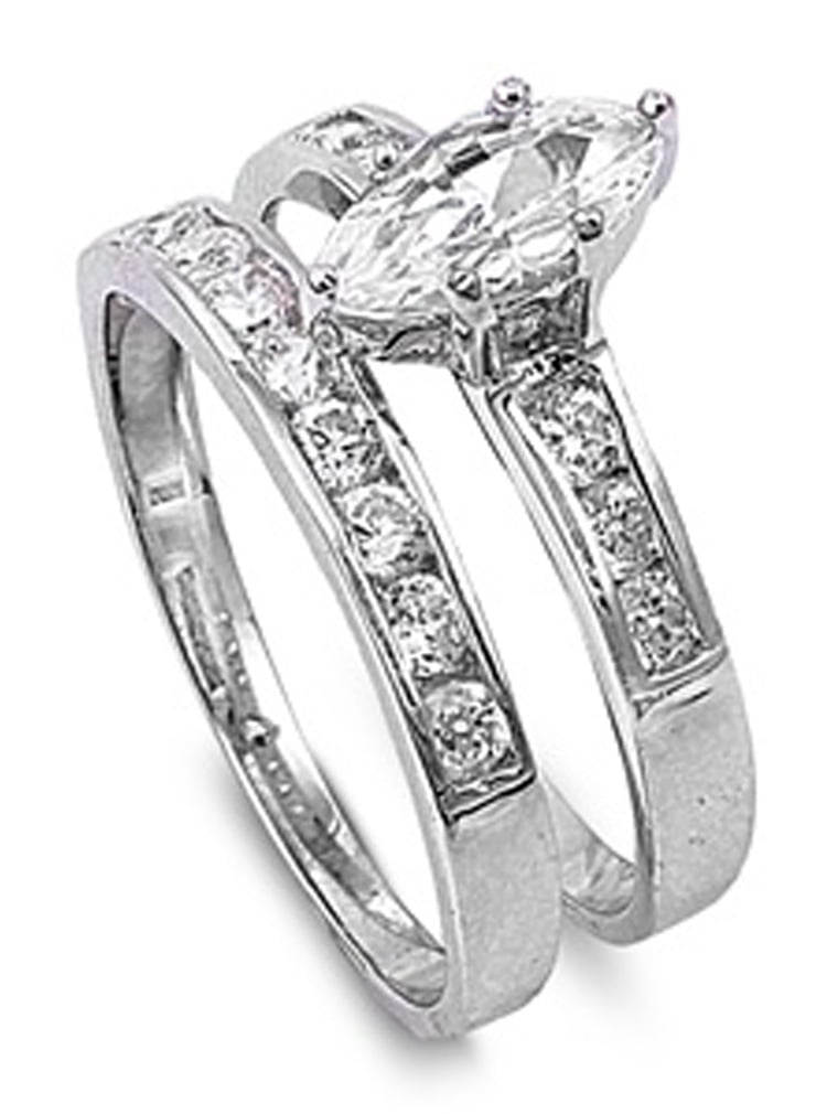 Sterling Silver Marquise Engagement Ring ( Sizes 4 5 6 7 8 9 10 ...