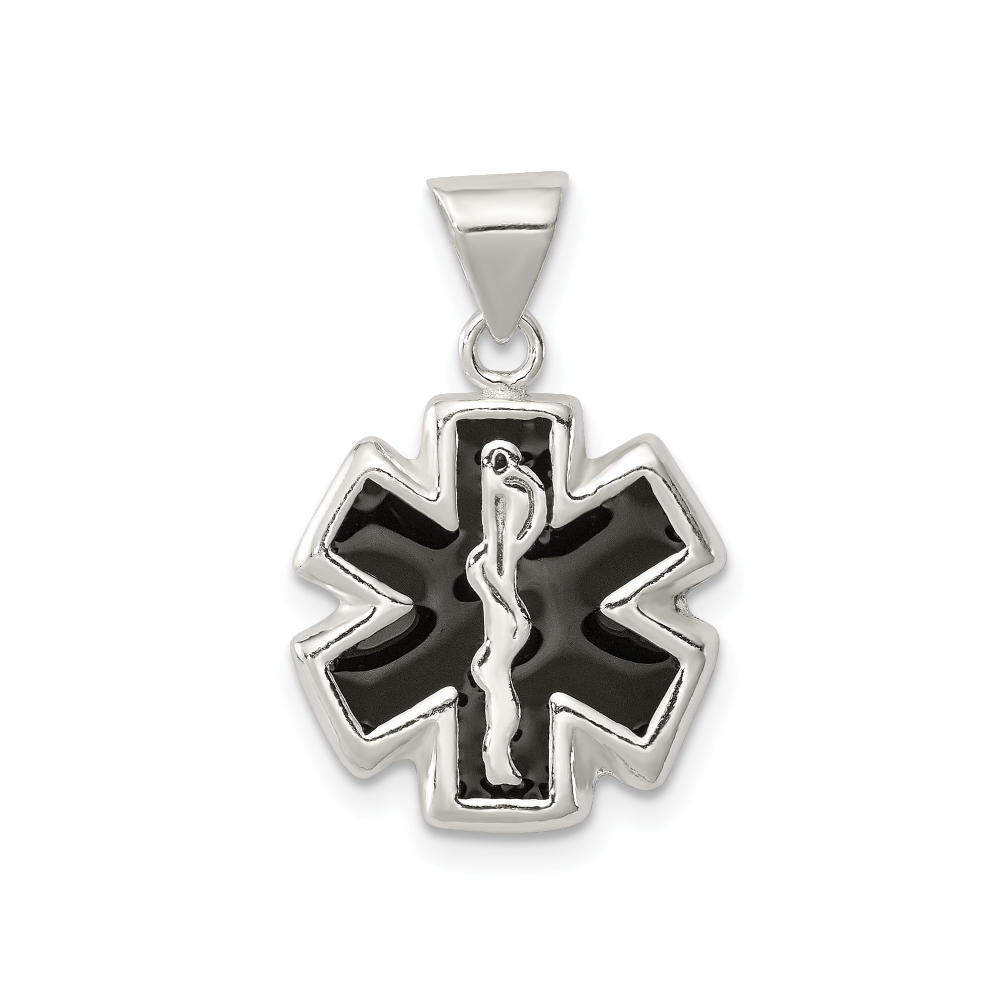 Sterling Silver Medical Alert Necklace with Star of Life and Rod of ...