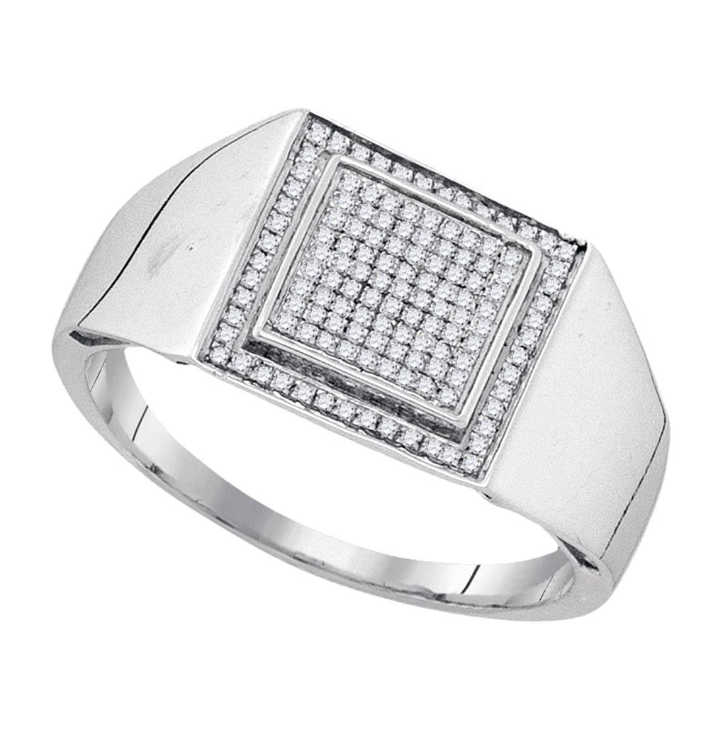 Sterling Silver Mens Round Diamond Square Frame Cluster Ring 1/4 Cttw ...