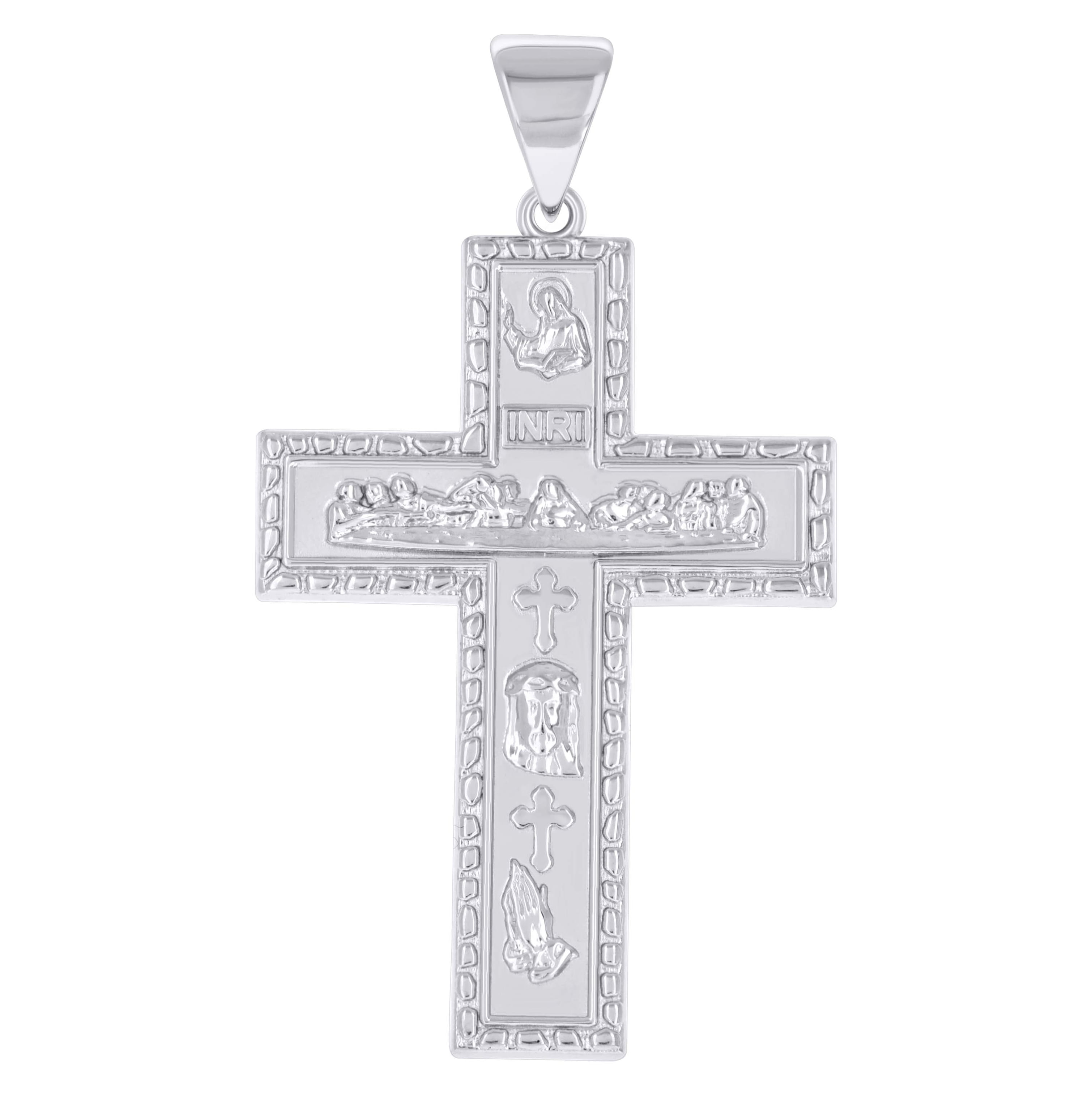 Sterling Silver Mens St. Barbara Last Supper Jesus Praying Hands INRI ...