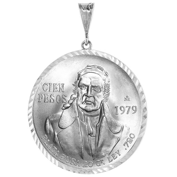 Sterling Silver Mexican Cien Pesos Bezel 39 mm Coins Prong Back Diamond ...