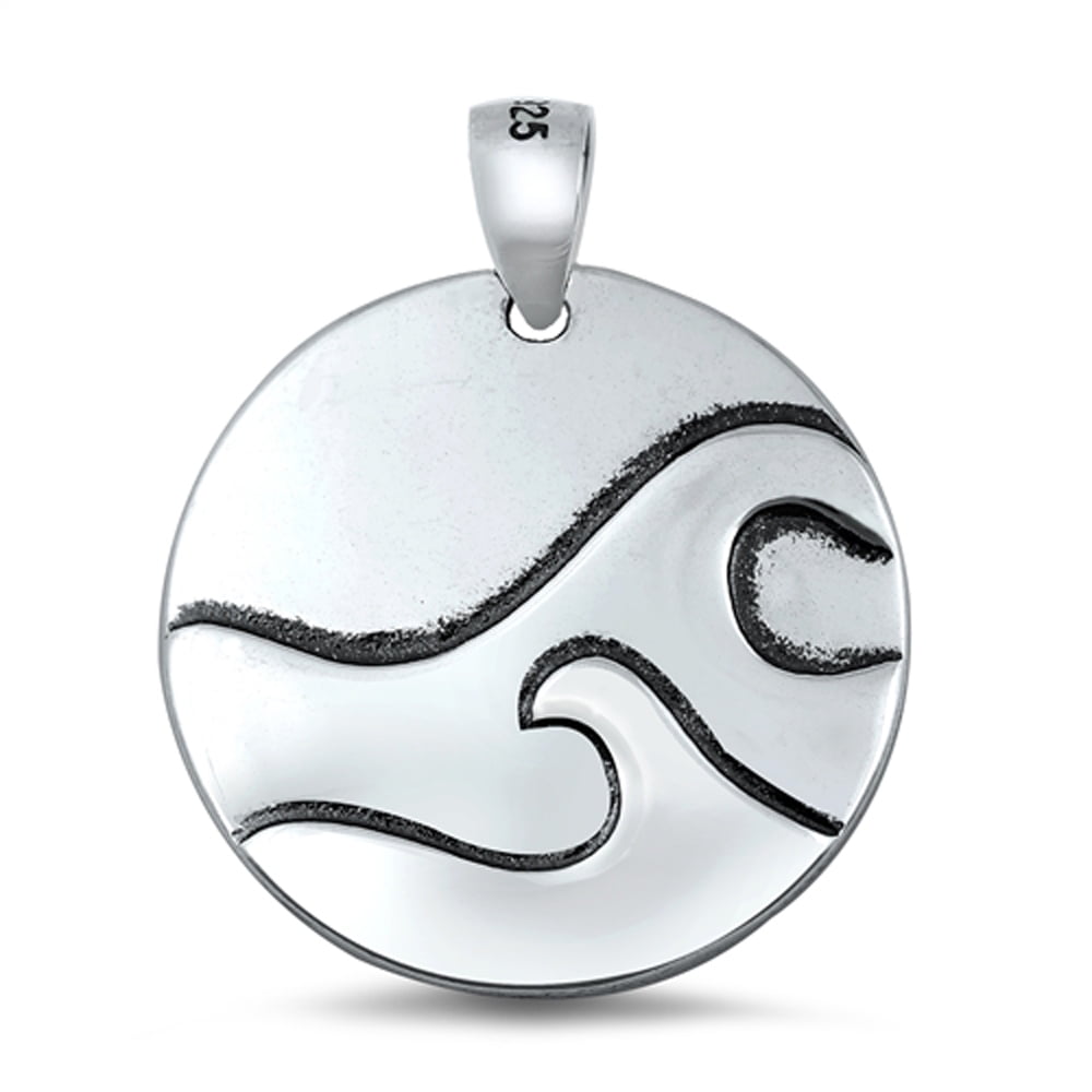 Sterling Silver Minimalist Wave Outline Pendant Ocean Modern Charm 925 ...