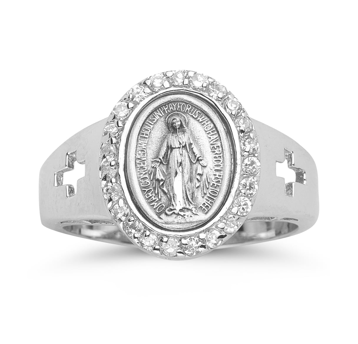 Sterling Silver Miraculous Medal Crystal Cubic Zirconia Ring Size 8 ...