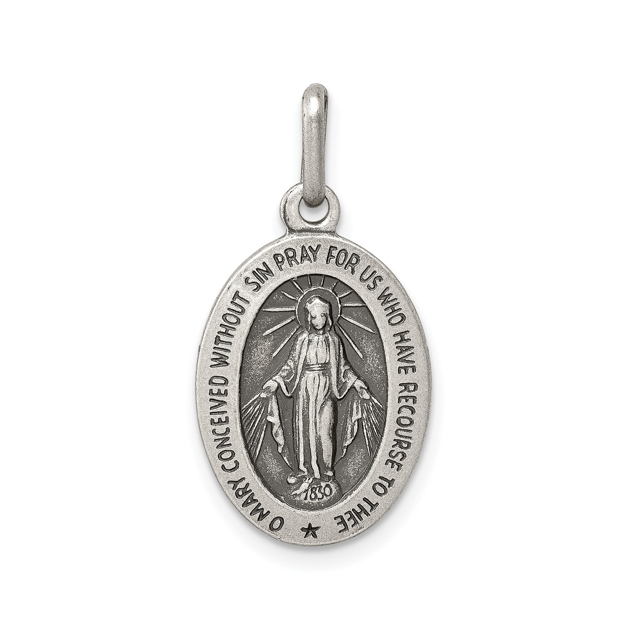 Sterling Silver Miraculous Medal Necklace with Virgin Mary Prayer for ...