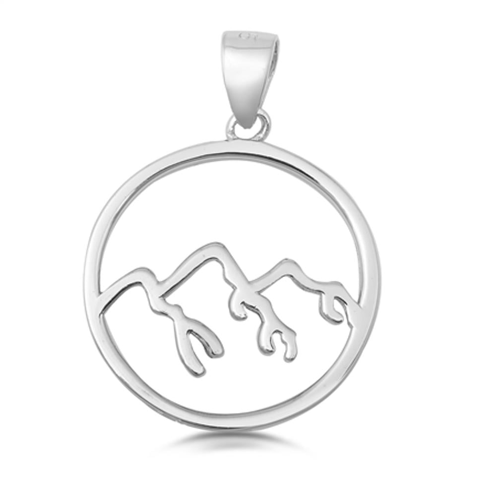 Sterling Silver Mountain Range Pendant Modern Cutout Outline Charm 925 ...