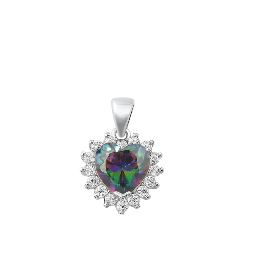 Sterling Silver Multi-color CZ Vintage Style Heart Pendant Promise Love ...