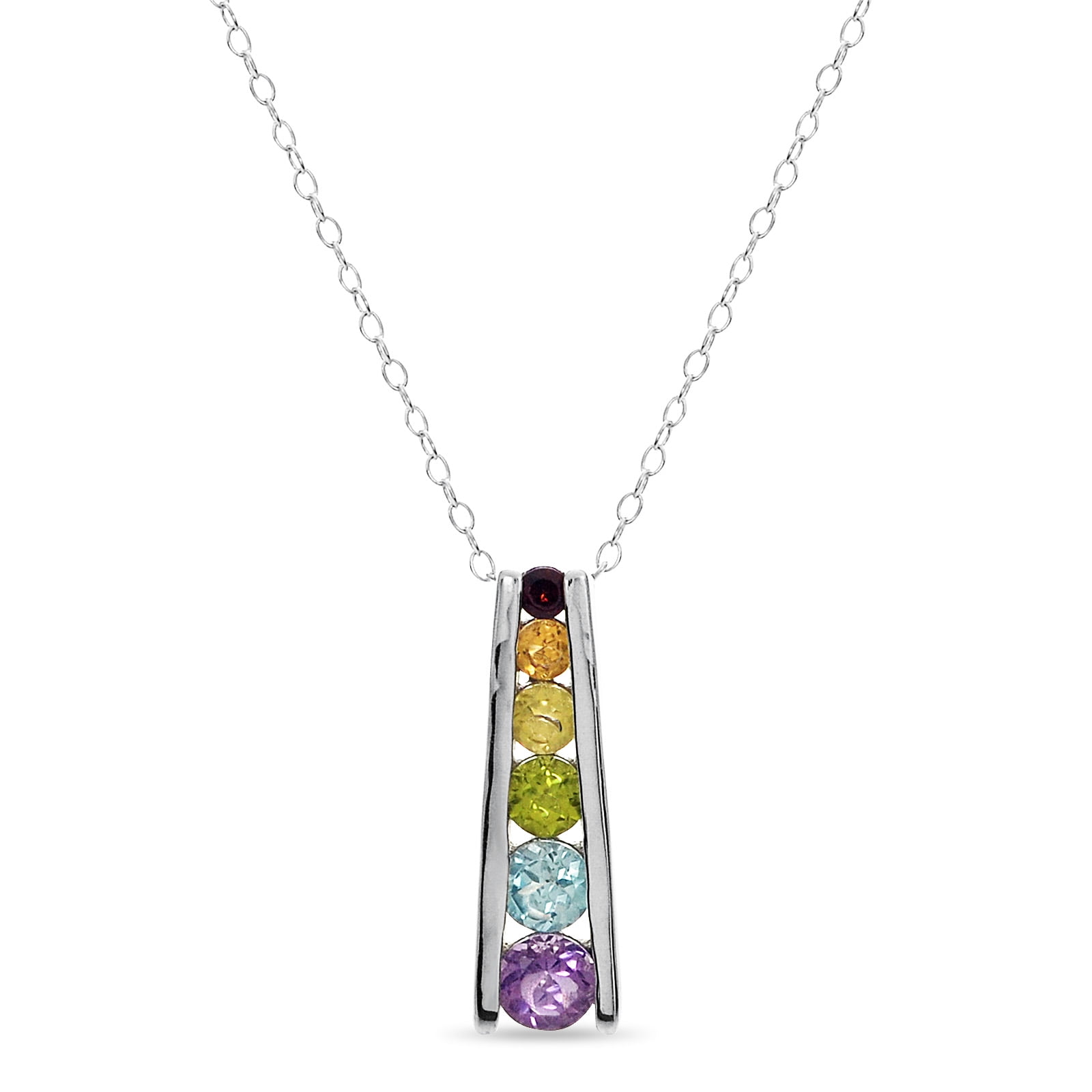 Sterling Silver Multicolor Gemstone Ladder Necklace 18 Inches - Walmart.com