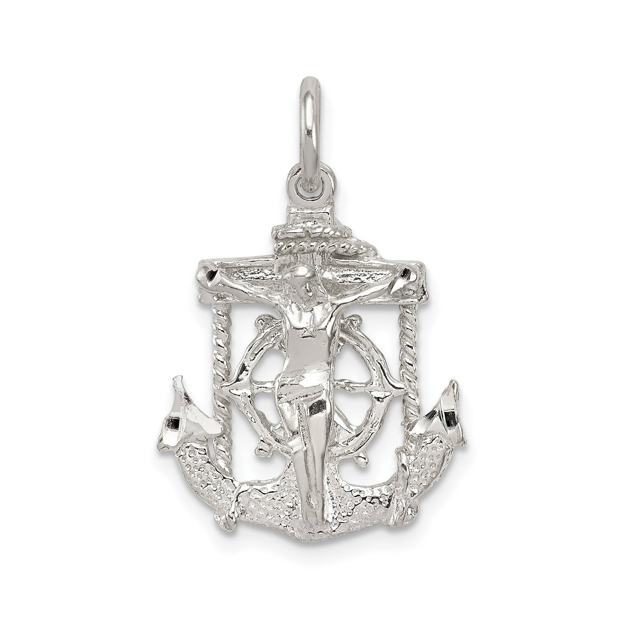 Sterling Silver Nautical Anchor Cross Pendant Necklace for Men and ...