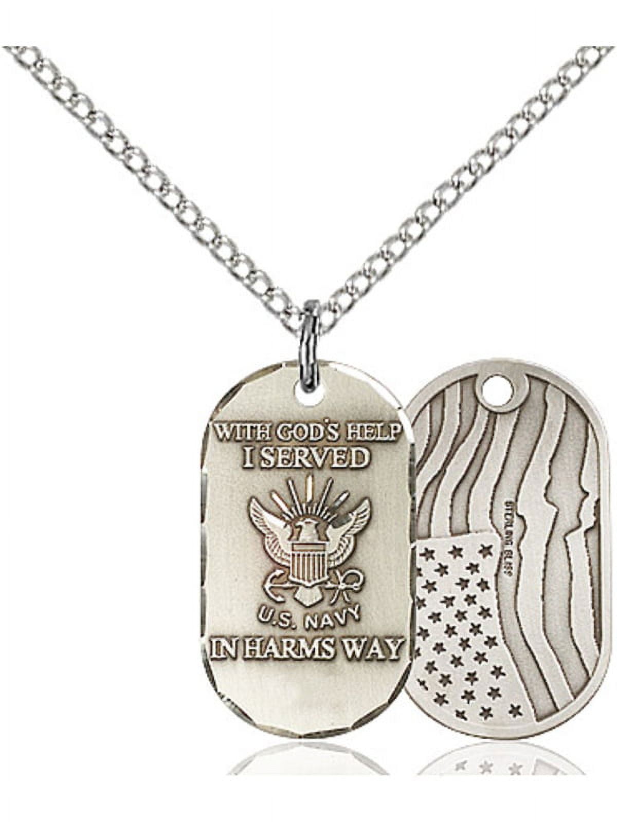 Sterling Silver Navy Pendant 3/4 x 3/8 inches with Sterling Silver Lite ...