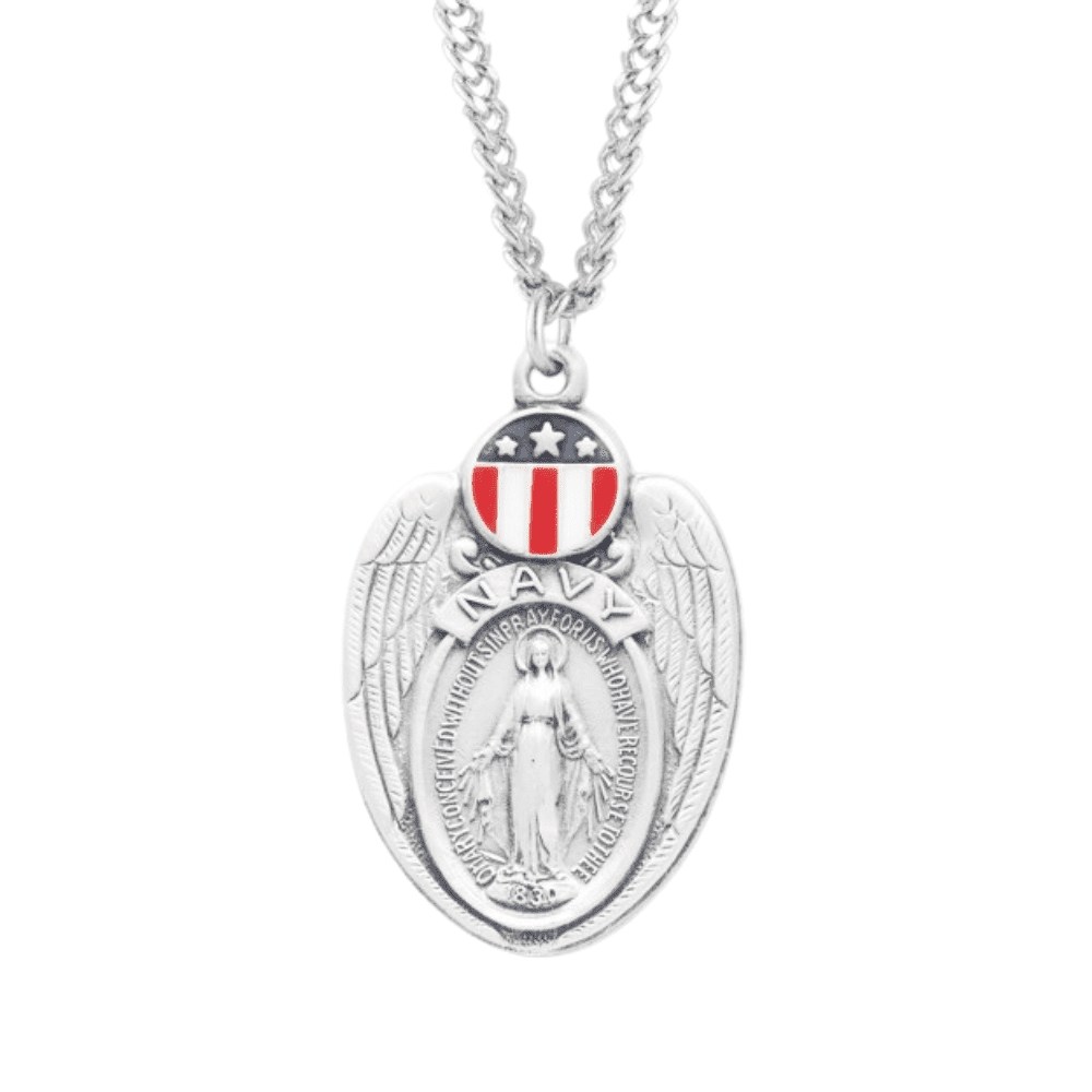 Sterling Silver Navy Shield Miraculous Medal with Red, White & Blue ...