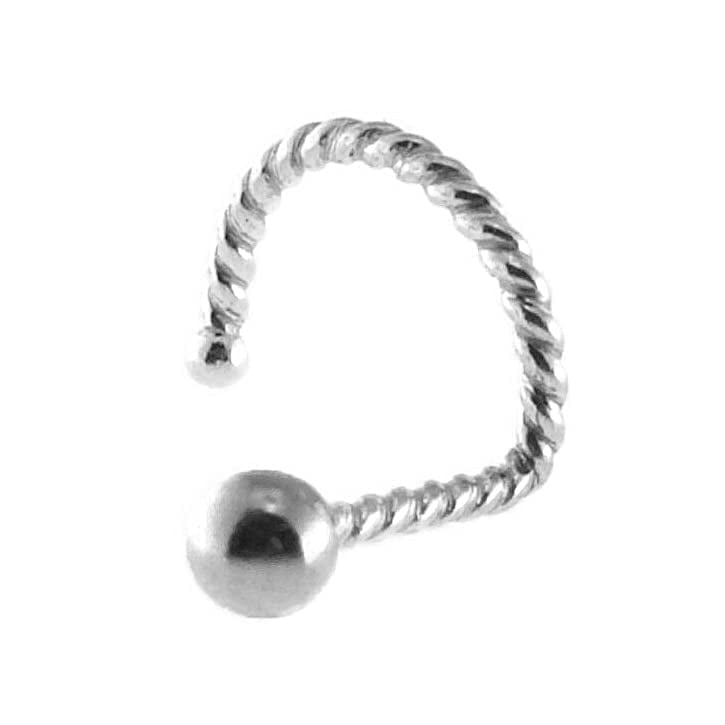 Sterling Silver Nose Stud Screw Shaped Nose Ball, Nostril Corkscrew ...