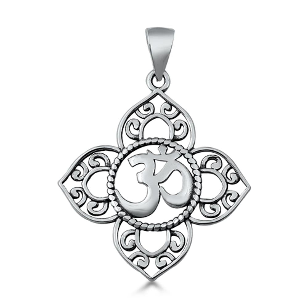 Sterling Silver Om Symbol Pendant Flower Lotus Filigree Swirl Cutout ...