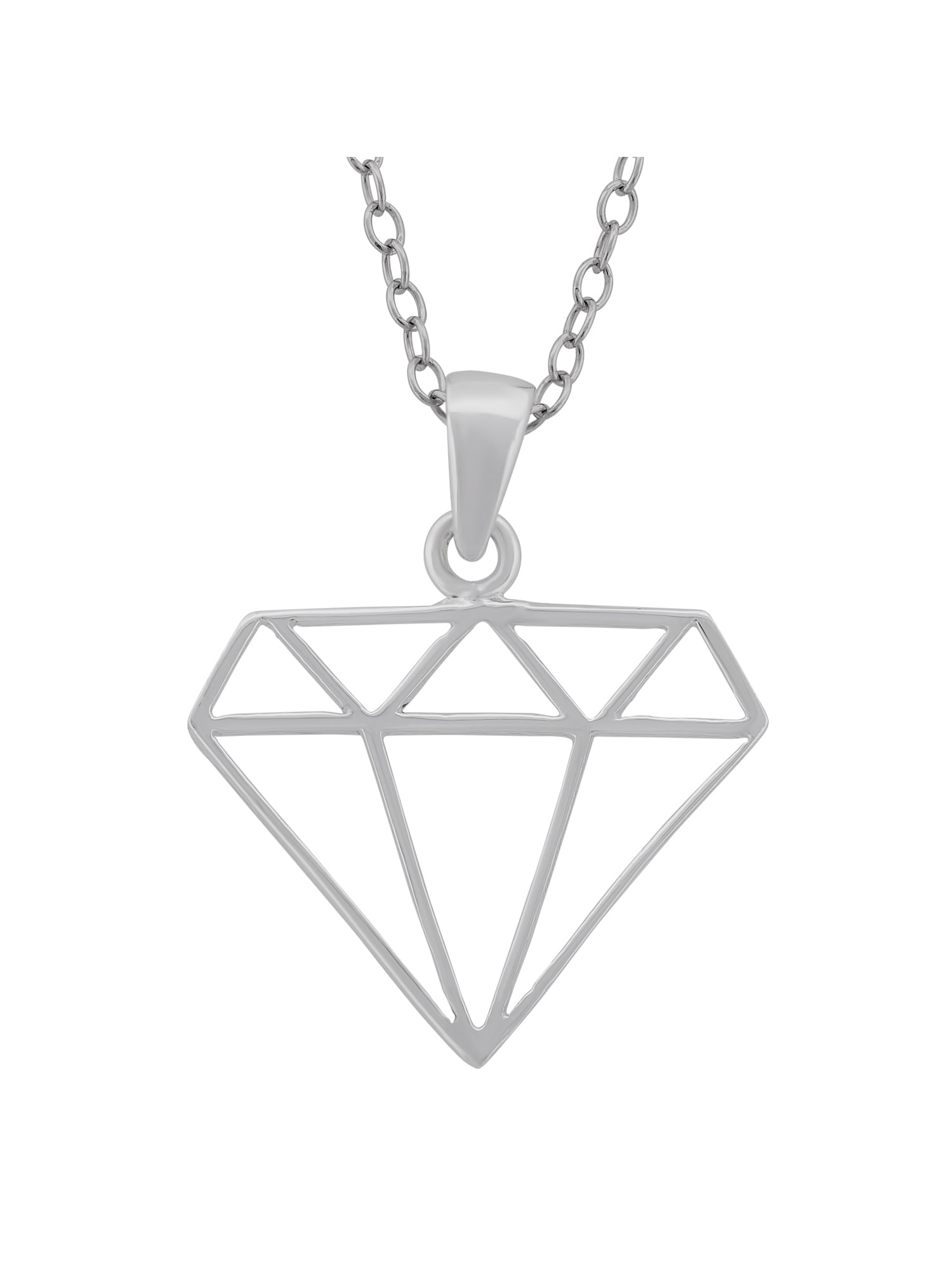 Sterling Silver Open Diamond Shape Pendant, 18" - Walmart.com