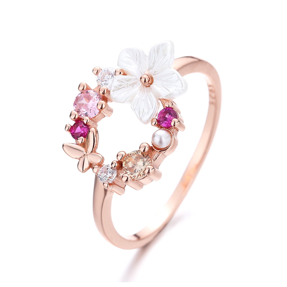 Sterling Silver Open Floral Ring with Crystals from Swarovski - Walmart.com