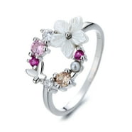 Sterling Silver Pink Sapphire Flower Ring - Walmart.com