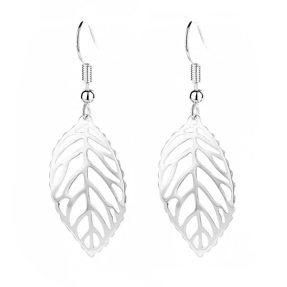 Sterling Silver Open Leaf Drop Earrings - Walmart.com