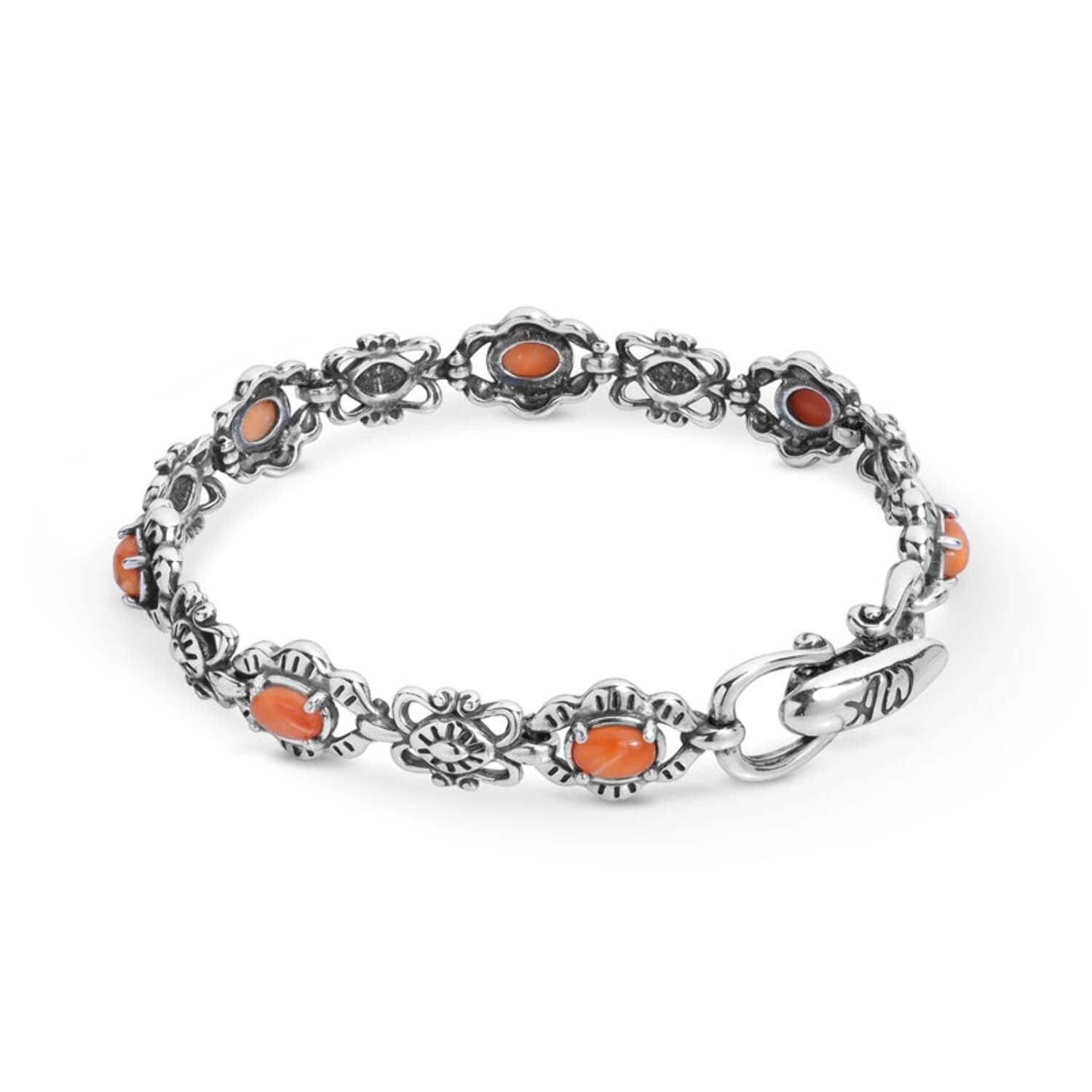 Sterling Silver Orange Spiny Oyster Santa Fe Concha Link Bracelet ...