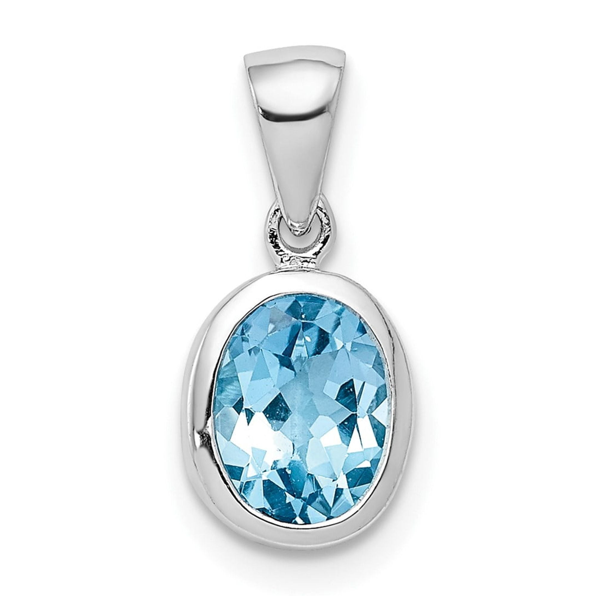 Sterling Silver Oval Blue Topaz Pendant Necklace for Women, Minimalist ...