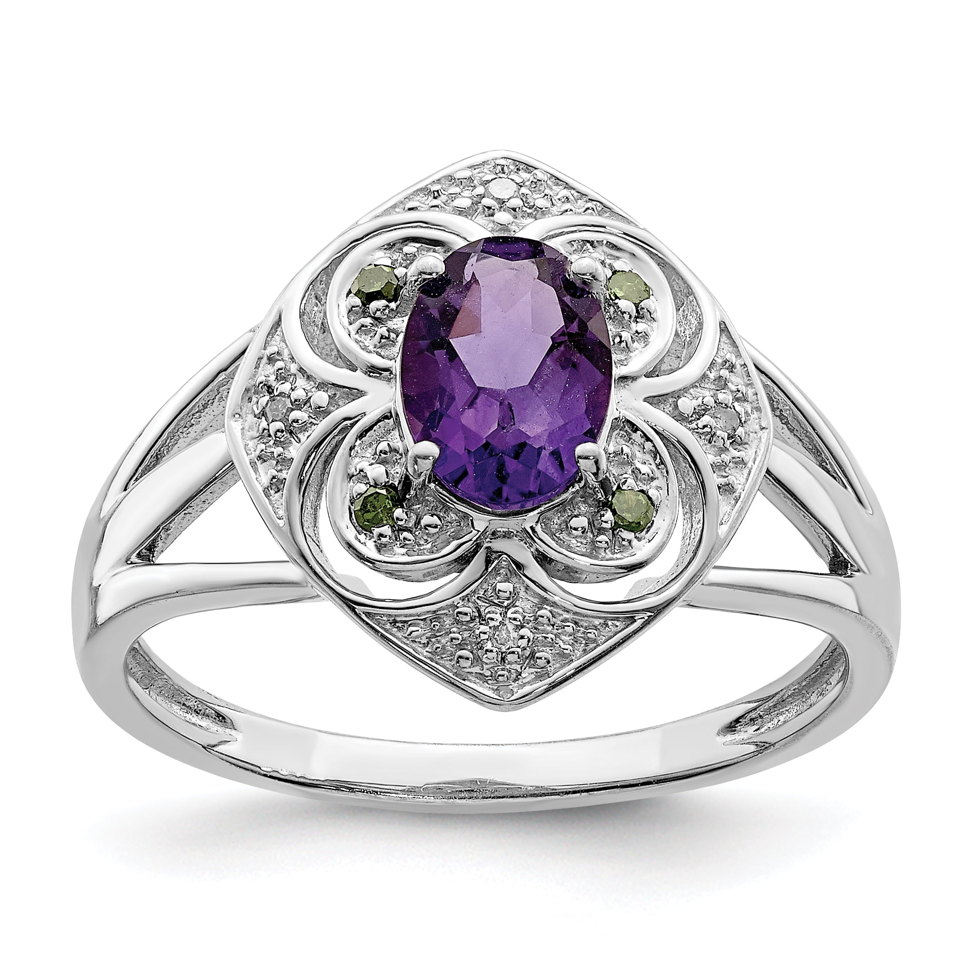 Sterling Silver Rhodium-plated Oval Diamond & Amethyst Ring QR3087AM ...