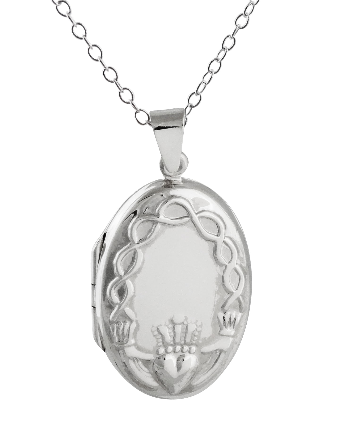 Sterling Silver Oval Irish Claddagh Locket Necklace, 18" Chain, Love ...