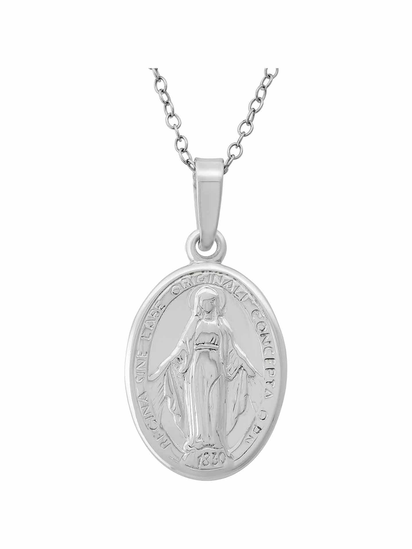 Sterling Silver Oval Virgin Mary Pendant, 18" - Walmart.com