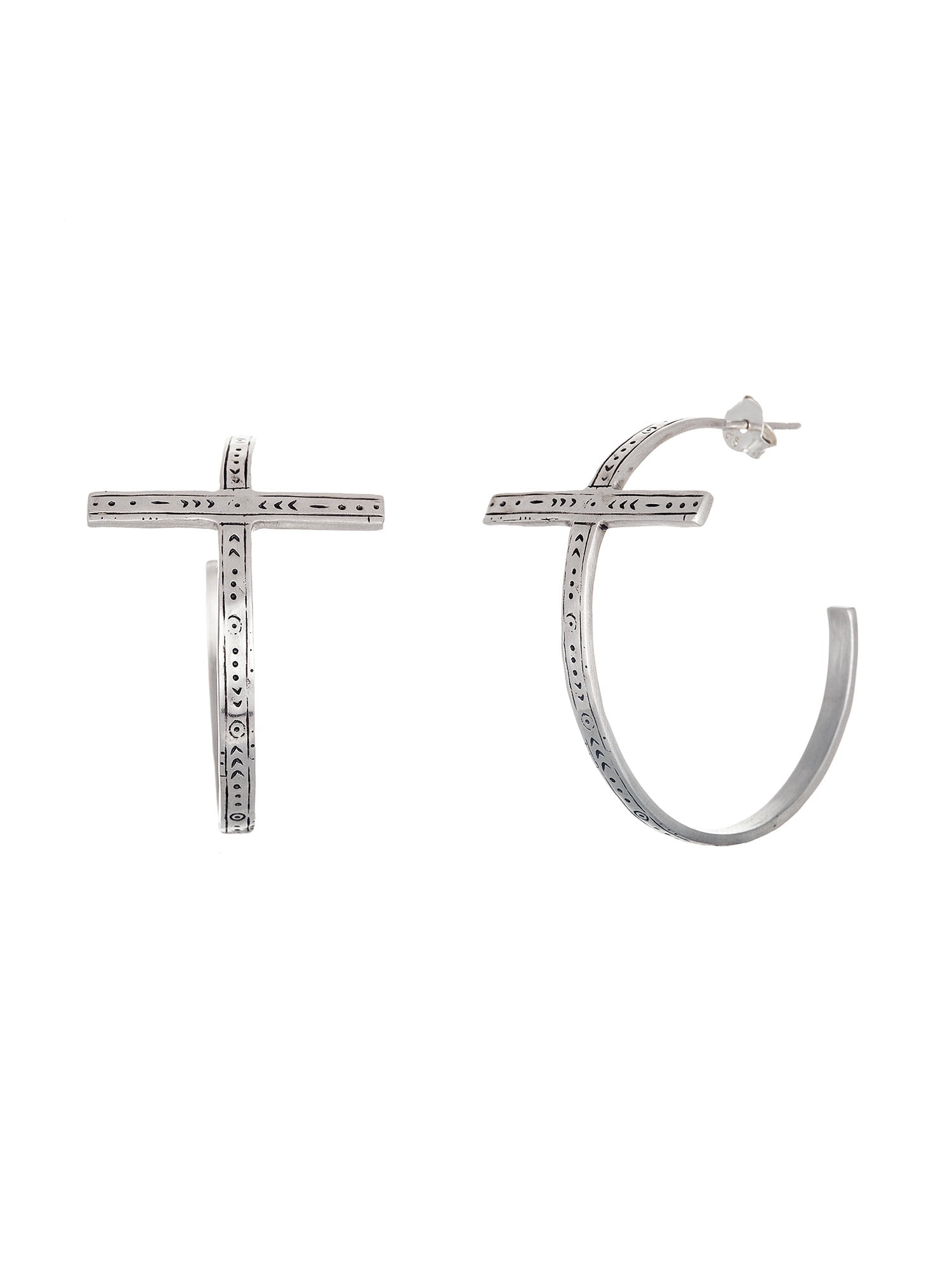 Sterling Silver Oxidized Open Cross Hoop Earrings - Walmart.com
