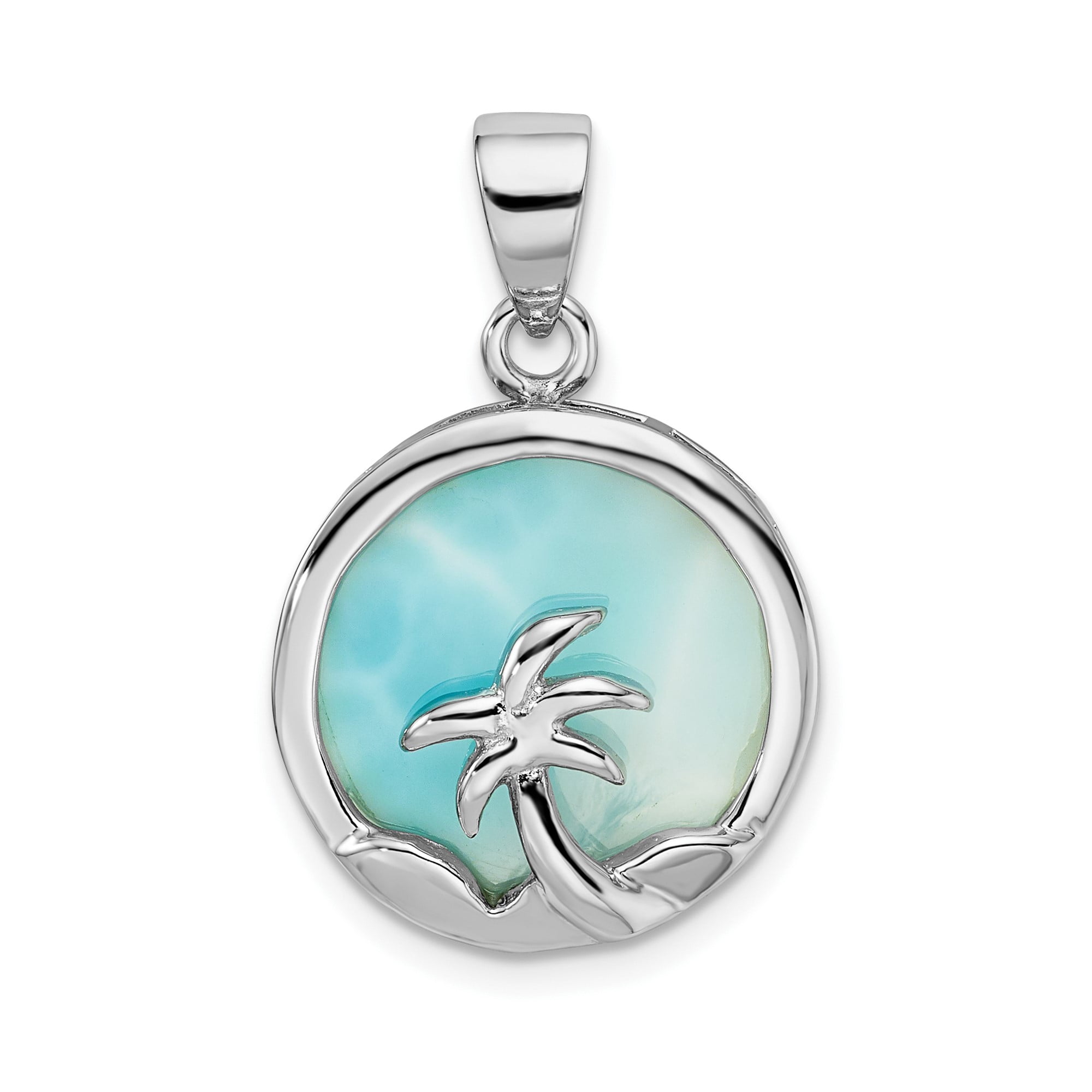 Sterling Silver Palm Tree Pendant with Blue Green Inlay, Ocean Inspired ...