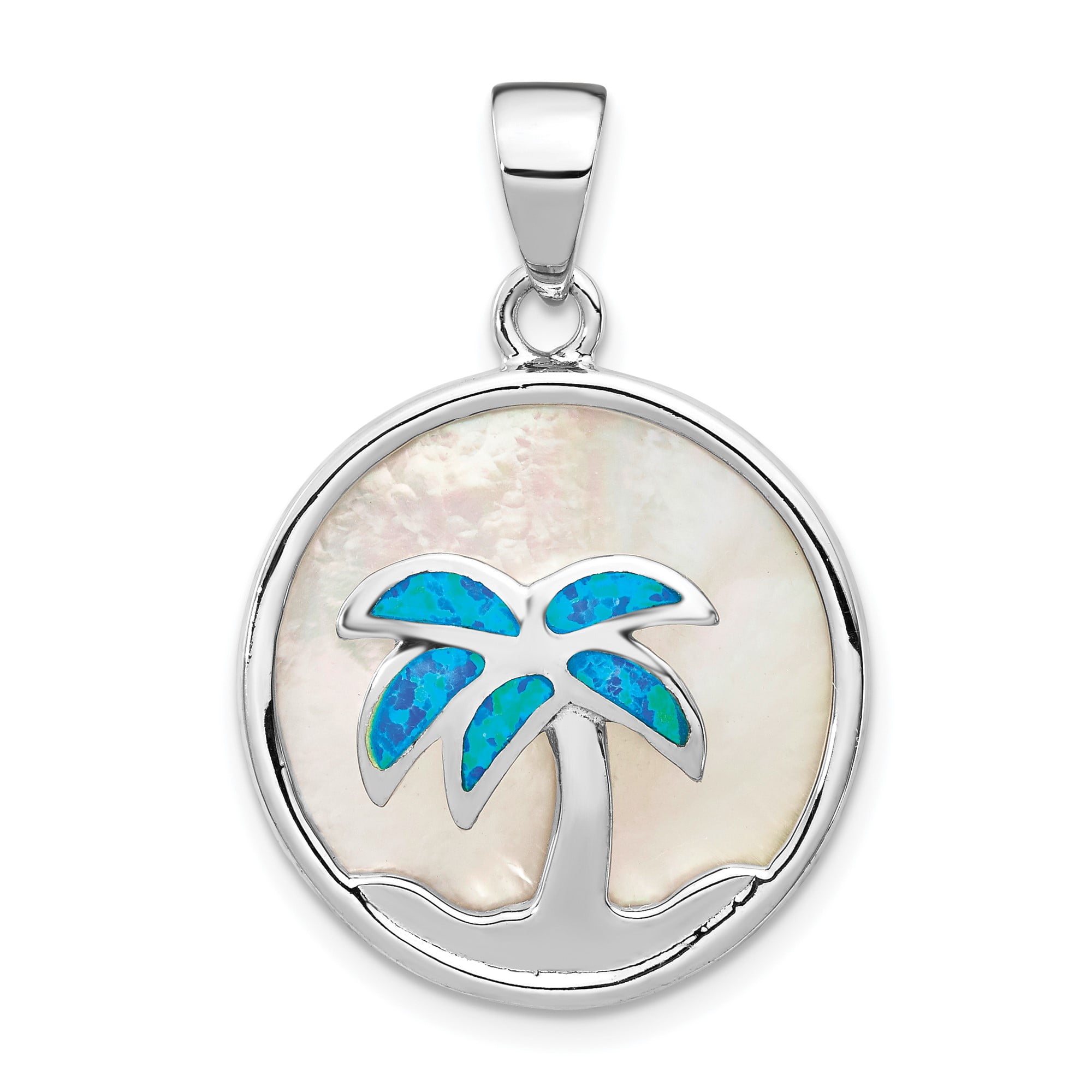 Sterling Silver Palm Tree Pendant Necklace for Women with Blue Opal ...
