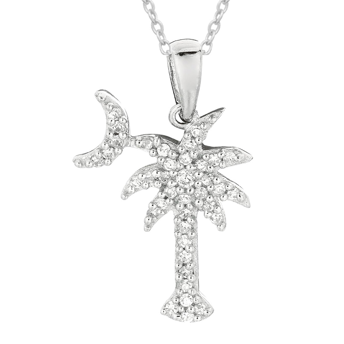 Sterling Silver Palmetto Tree Necklace with Cubic Zirconia – 25mm ...