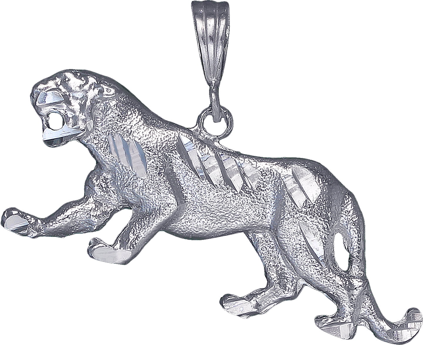 Sterling Silver Panther Charm Pendant Necklace with Diamond Cut Finish ...