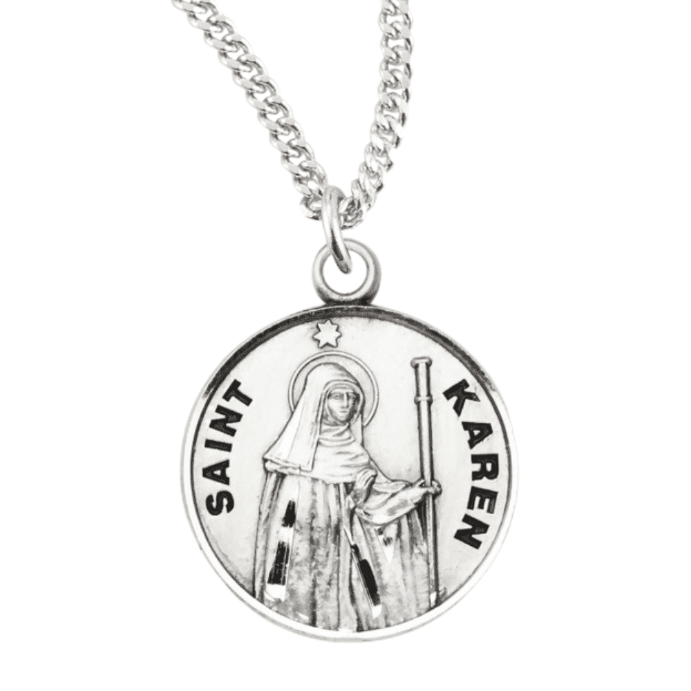 Sterling Silver Patron Saint St.Karen Medal Pendant Necklace in 18 Inch ...