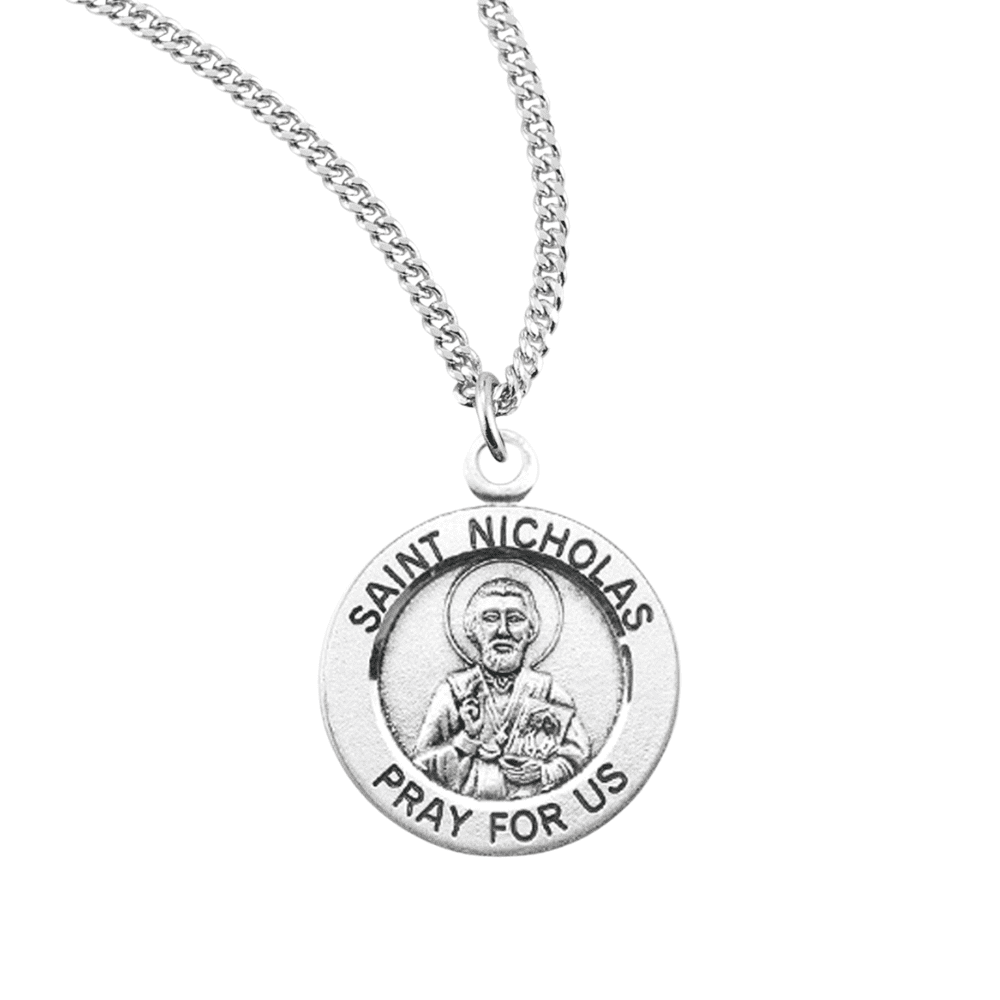 Sterling Silver Patron Saint St.Nicholas Medal Pendant Necklace in 18 ...