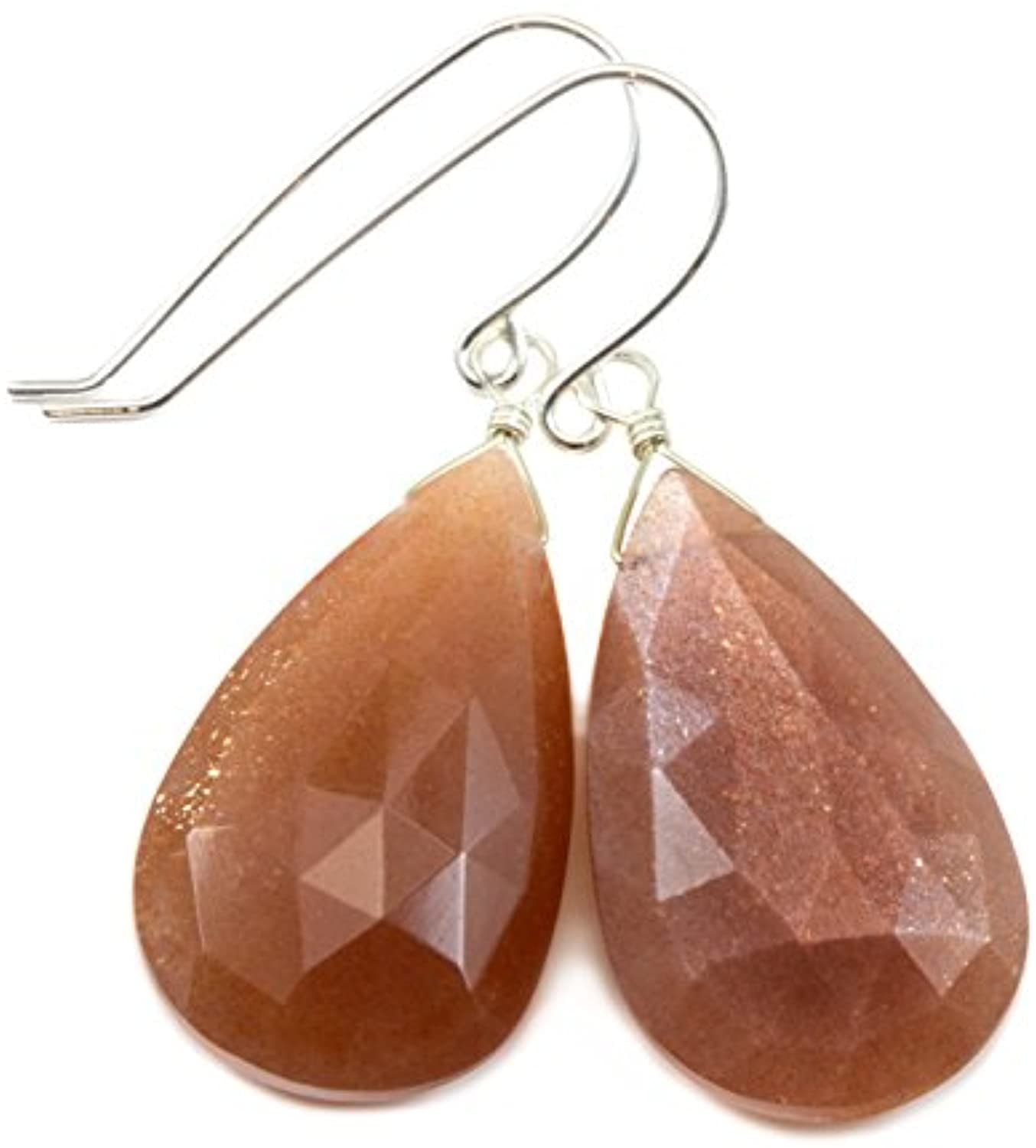 Sterling Silver Peach Moonstone Earrings Large Long Faceted Cut ...