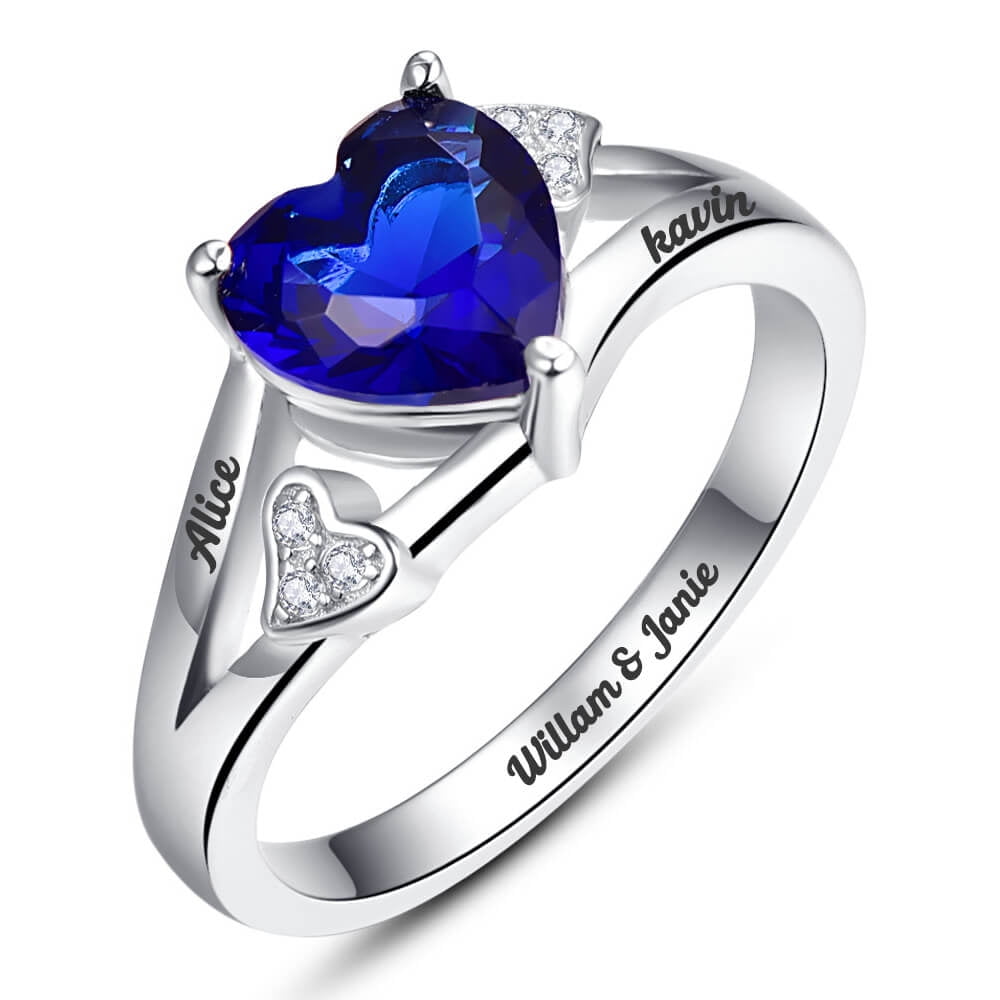 Sterling Silver Personalized Mother Heart Rings with Simulated ...