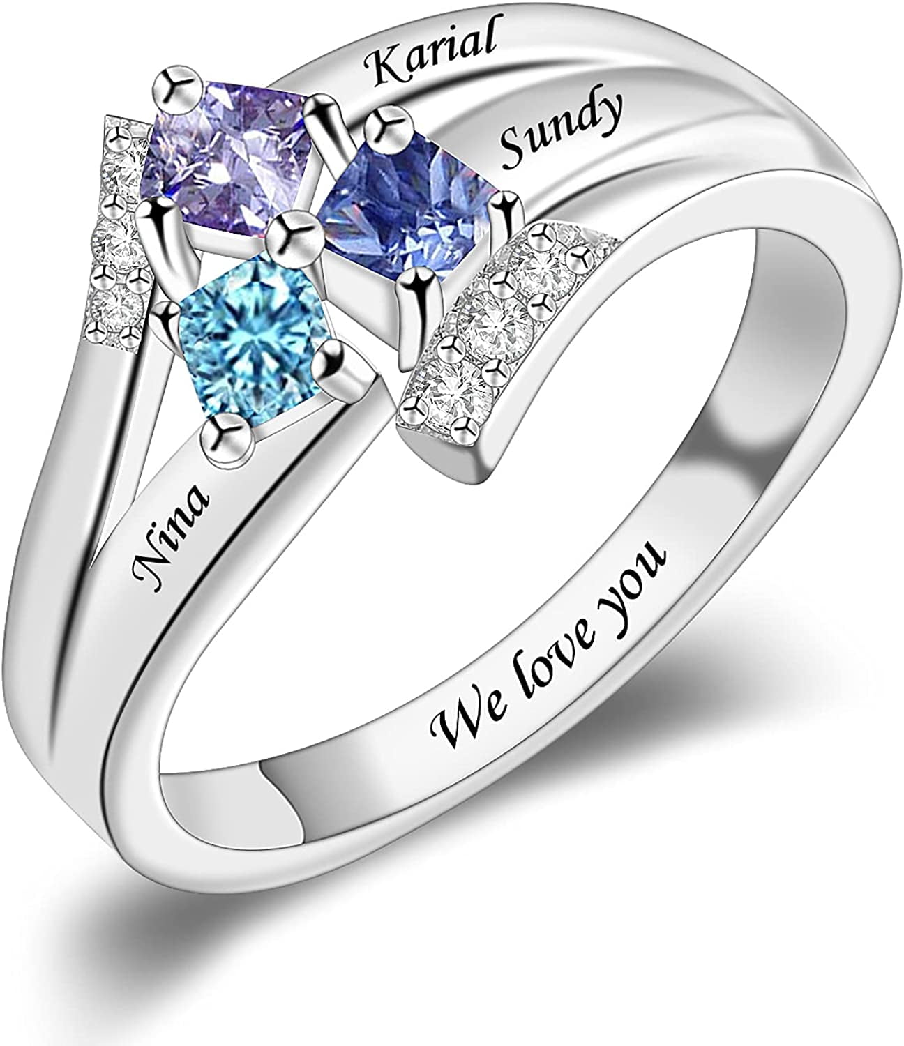 Sterling Silver Personalized Mothers Ring with 1/2/3/4/5/6/7/8/9 ...