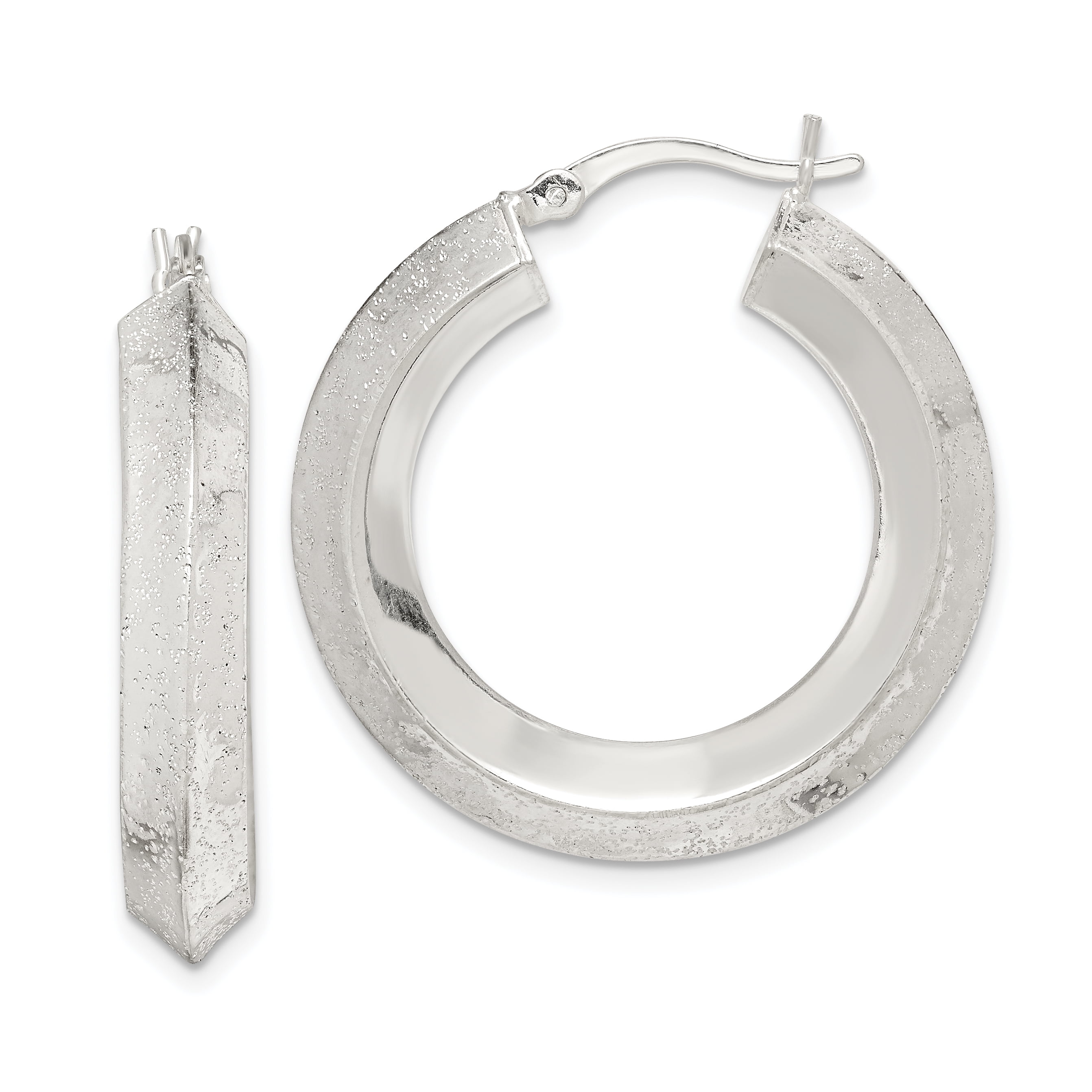 Sterling Silver Pol/Laser-cut Knife Edge 5.5mm Round Hoop Earrings ...